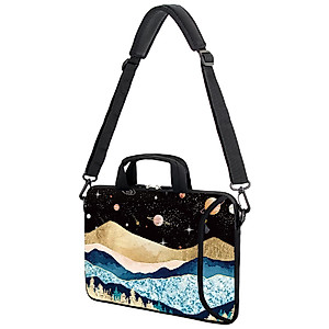AMARY 15.4" 15.6" laptop sleeve adjustable shoulder strap with handle accessory pocket for men women (Mountains Galaxy)
