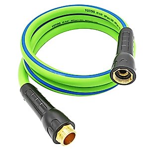 YOTOO Heavy Duty Hybrid Garden Lead in Water Hose 5/8-Inch by 6-Feet 150 PSI, Kink Resistant, All-Weather Flexible with Swivel Grip Handle and 3/4" GHT Solid Brass Fittings, Green+Blue