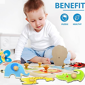Wooden Puzzles for Toddlers 1-3 Animal Shape Chunky Puzzles 3 Pack Peg Puzzles for 12-18 Months Birthday Gifts for Preschool Boys and Girls Montessori Toys