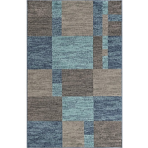 Rugs.com Equinox Collection Rug – 5' 3 x 8' Blue Gray Low Rug Perfect for Bedrooms, Dining Rooms, Living Rooms