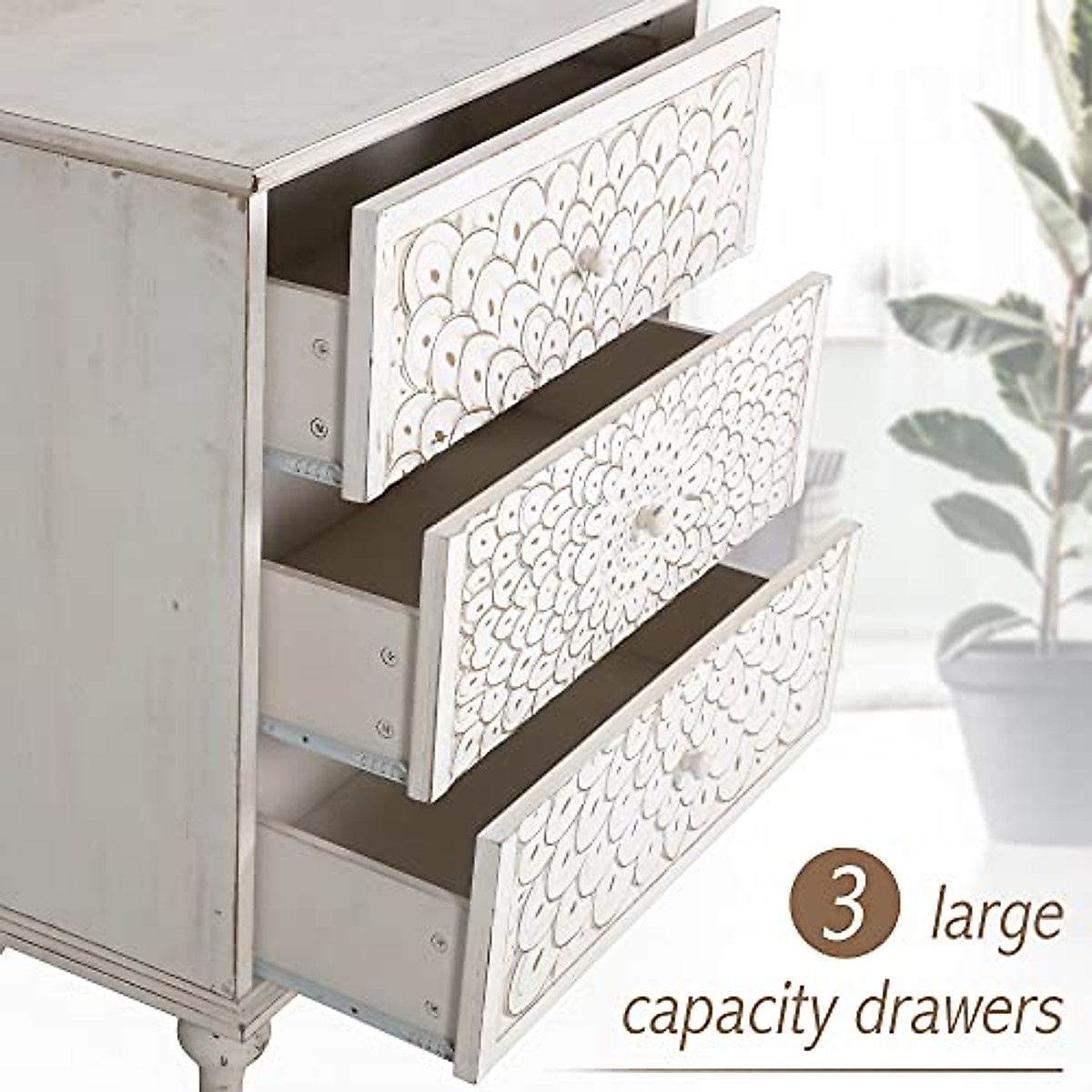 MAISON ARTS Dresser for Bedroom with 3 Drawers, Retro White Chest of Drawers Solid Wood Frame Farmhouse Accent Storage Cabinet for Bedroom Living Room Hallway Entryway Closet