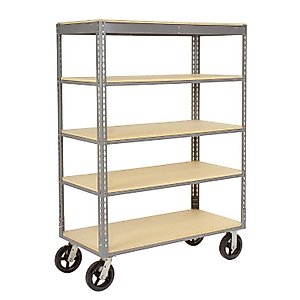Global Industrial Easy Adjust Boltless 5 Shelf Truck, Wood Shelves, Rubber Casters, 60"L x 24"W x 68"H