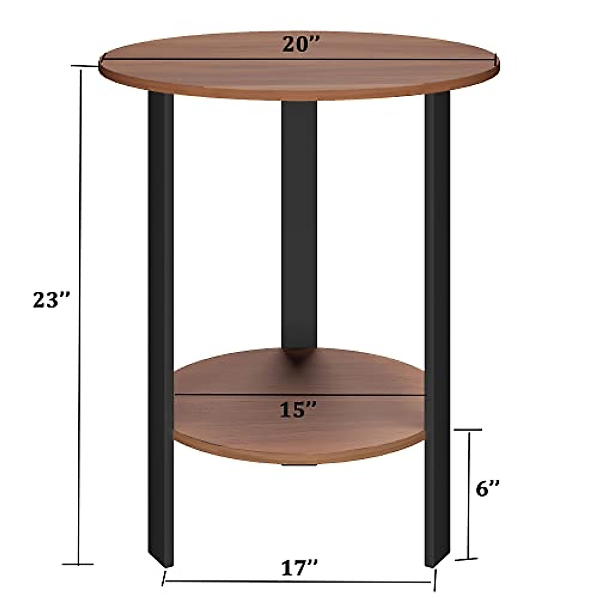 POINTANT Round End Table Round Side Table 20'' Brown Farmhouse End Table for Living Room Bedroom with 2-tire Storage Shelf Mid Century Modern End Table
