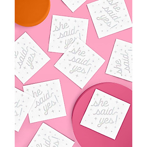 xo, Fetti She Said Yes Napkins - 3-ply, 25 pcs | White Bachelorette Decorations, Engagement Theme Party, Bridal Shower Tablescape, Cute Proposal Dinner Decor