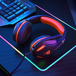 Stynice Gaming Headset for PC, PS4, Xbox One, Laptop, Crystal Clear Surround Sound Computer Gamer Headset with Noise Canceling Mic and LED Light - Lightweight and Comfortable Gaming Headphone