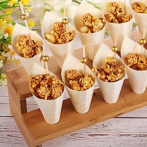 Food Cones 100 Pcs Disposable Wood Cones for Food with 12 Holes Ice Cream Cone Display Stand Charcuterie Cones Holder 100 Fancy Toothpicks for Appetizers Catered Events Buffets Parties (Straight)
