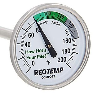 Reotemp 16 Inch Fahrenheit Backyard Compost Thermometer with Digital Composting Guide