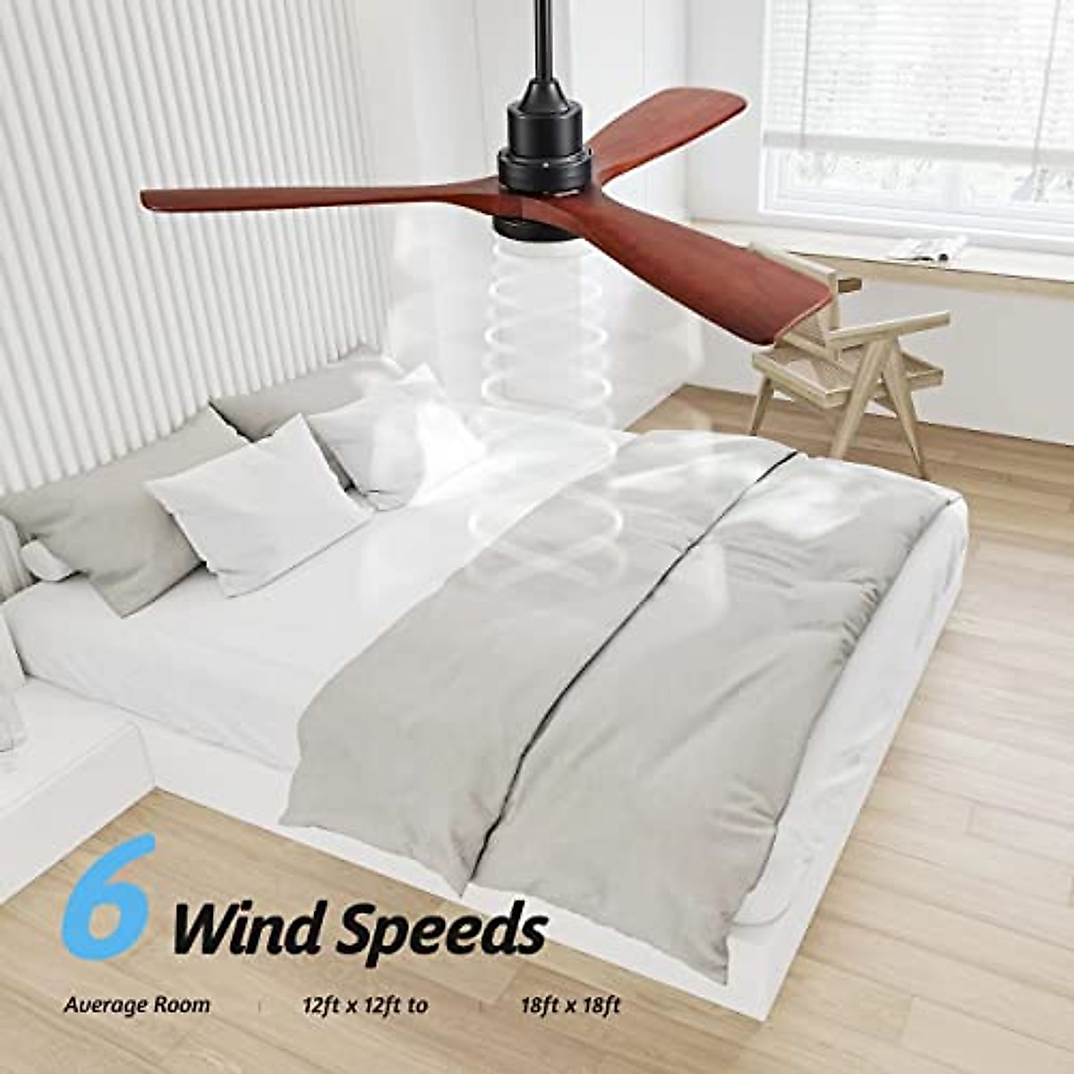 WERBUY 52" Ceiling Fans with Lights Wireless Wall Control and Remote, Wood Ceiling Fan with Quiet Reversible DC Motor/Sleep Timer/6 Speeds, for Outdoor Indoor Bedroom Patios Farmhouse Living Room