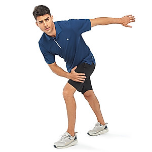 ALLZERO Men's Polo Shirt Quick Dry Long and Short Sleeve Activewear Shirts Performance Athletic Tennis Golf Collar Shirts DARKBLUE L