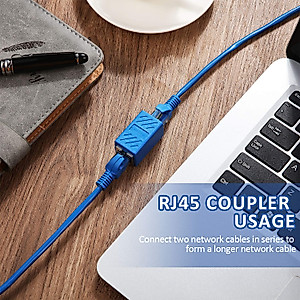 10 Pieces RJ45 Coupler, Ethernet Extension Adapter Network Connector for Cat7/Cat6/Cat5e/Cat5 Ethernet Network Cable Coupler Female to Female (Blue)