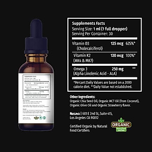 (2 Pack) Organic Vitamin D3 K2 Drops w MCT Oil Omega 3, 5000 IU, Maximum Strength Vitamin D Liquid 5000 IU, No Fillers, Non-GMO Liquid D3 for Faster Absorption, Immune Support (Strawberry, 2 Fl Oz)