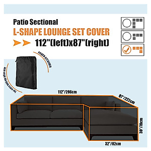 Gicov Patio Sectional Sofa Cover Waterproof L Shape Furniture Cover Outdoor Couch Cover Heavy Duty Garden Furniture Protector with Windproof Strap