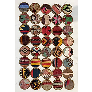 Kilim Fabric Coaster Set 6 Pieces, Authentic Turkish Kilim, Unique Fabric, Handmade, Each Set Unique/No Set Same