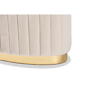 Baxton Studio Kirana White Velvet Fabric Upholstered and Gold PU Leather Ottoman