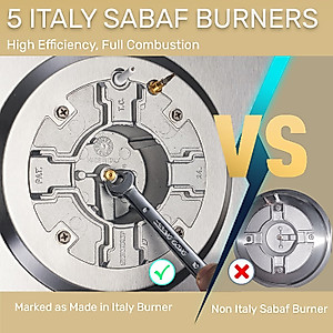 TOPWISH 36" Built-in Gas Cooktop, 5 ITALY SABAF Sealed Burners Gas Rangetop 41,800BTU, NG/LPG Convertible, Stainless Steel Burner Gas Stovetop with Thermocouple Protection,120V AC. (36 inch)