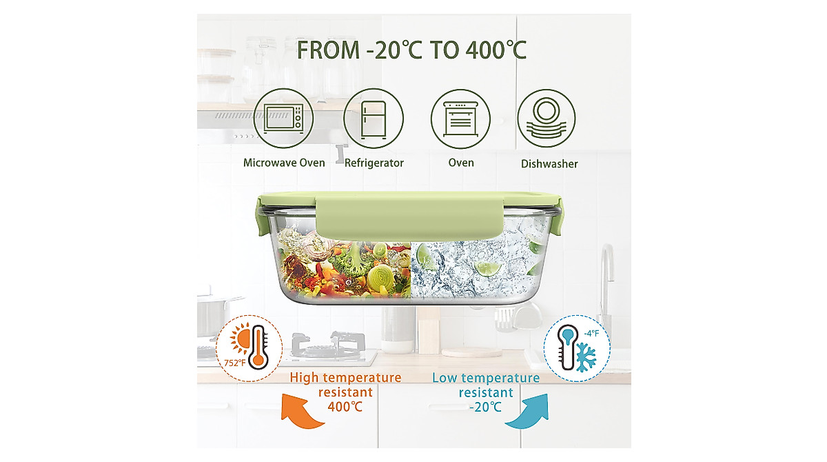 Glass Food Storage Containers Set - 10 Pack with Built-In Vents