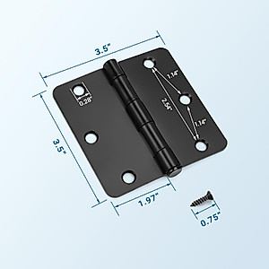 KNOBWELL 24 Pack of Matte Black Door Hinges - 3.5 Inch X 3.5 Inch Interior Door Hinges for Doors Black Finish with 1/4" Radius Corners