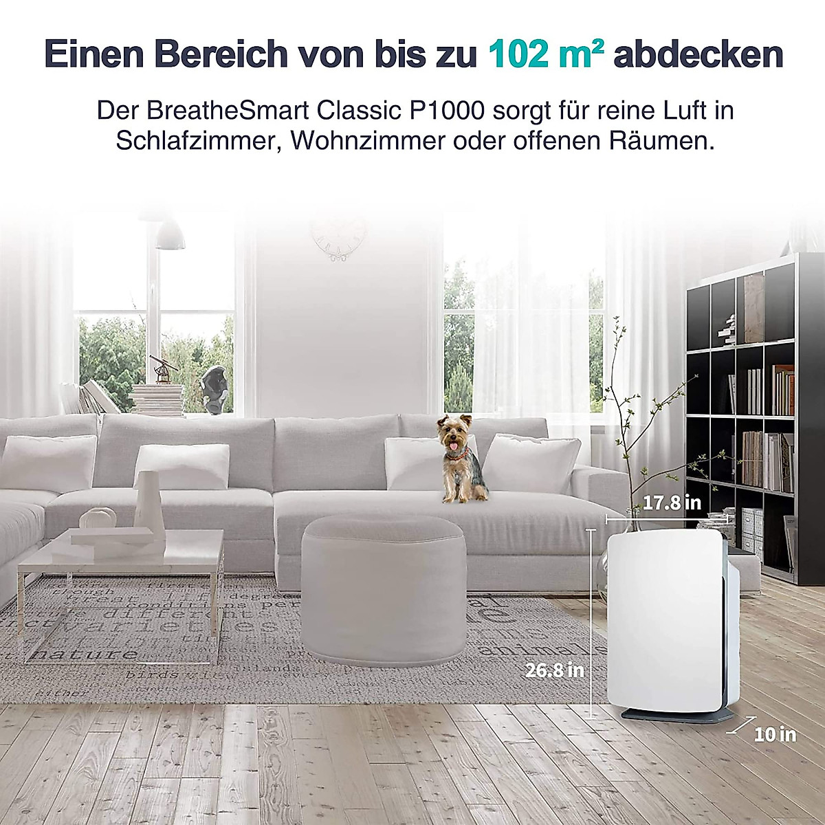 Alen BreatheSmart Classic H13 HEPA Air Purifier, Air Purifiers For Home Large Room w/ 1100 SqFt Coverage, Medical-Grade Air Cleaner for Smoke & Chemical, up to 12 Mos. Filter Life, Brushed Stainless