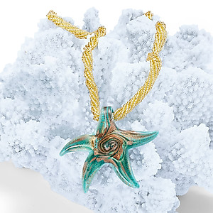 Ross-Simons Italian Turquoise Murano Glass Starfish Necklace With 18kt Gold Over Sterling. 20 inches