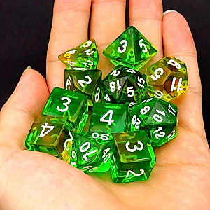 Haxtec 11PCS DND Dice Set Polyhedral D&D Dice for RPGs-Translucent Yellow Green Elvish Dice