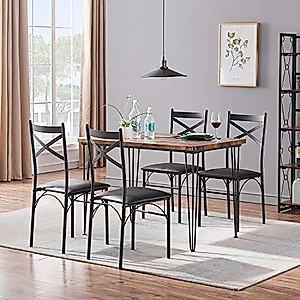 VECELO 5-Piece Set for Home Kitchen Breakfast Nook, with 4 Chairs, Dining Table for 4, Black