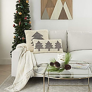 Mina Victory Holiday Xmas Tree Loops Ivory/Grey 20"X20" Throw Pillow