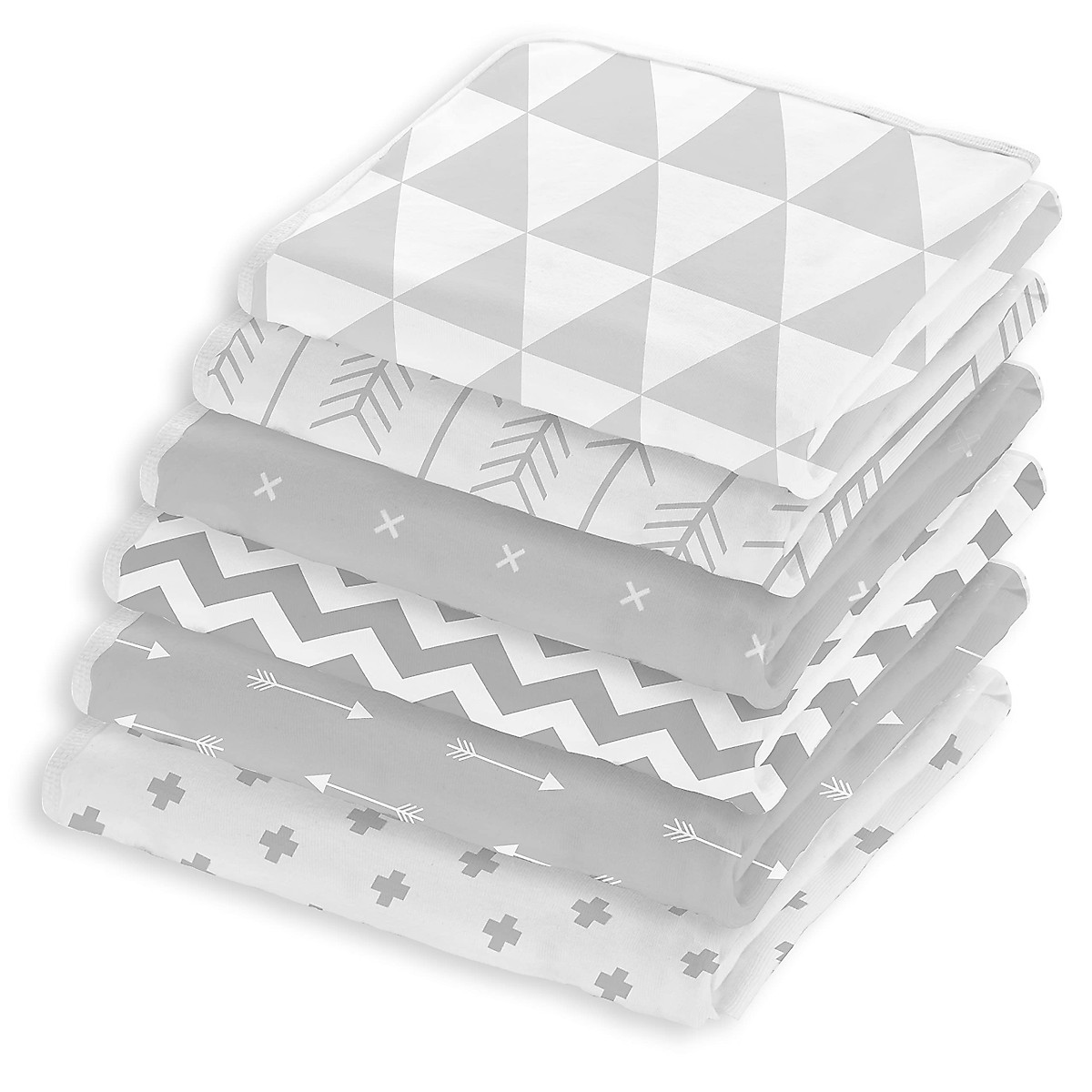 Baby Blankets – Soft Pure Cotton Blankets – 6 Pack of Breathable Swaddle Blankets – Unisex Baby Swaddle Blanket for Boys and Girls in Grey White Designs – Multi Use Blankey – 30 x 30 inches