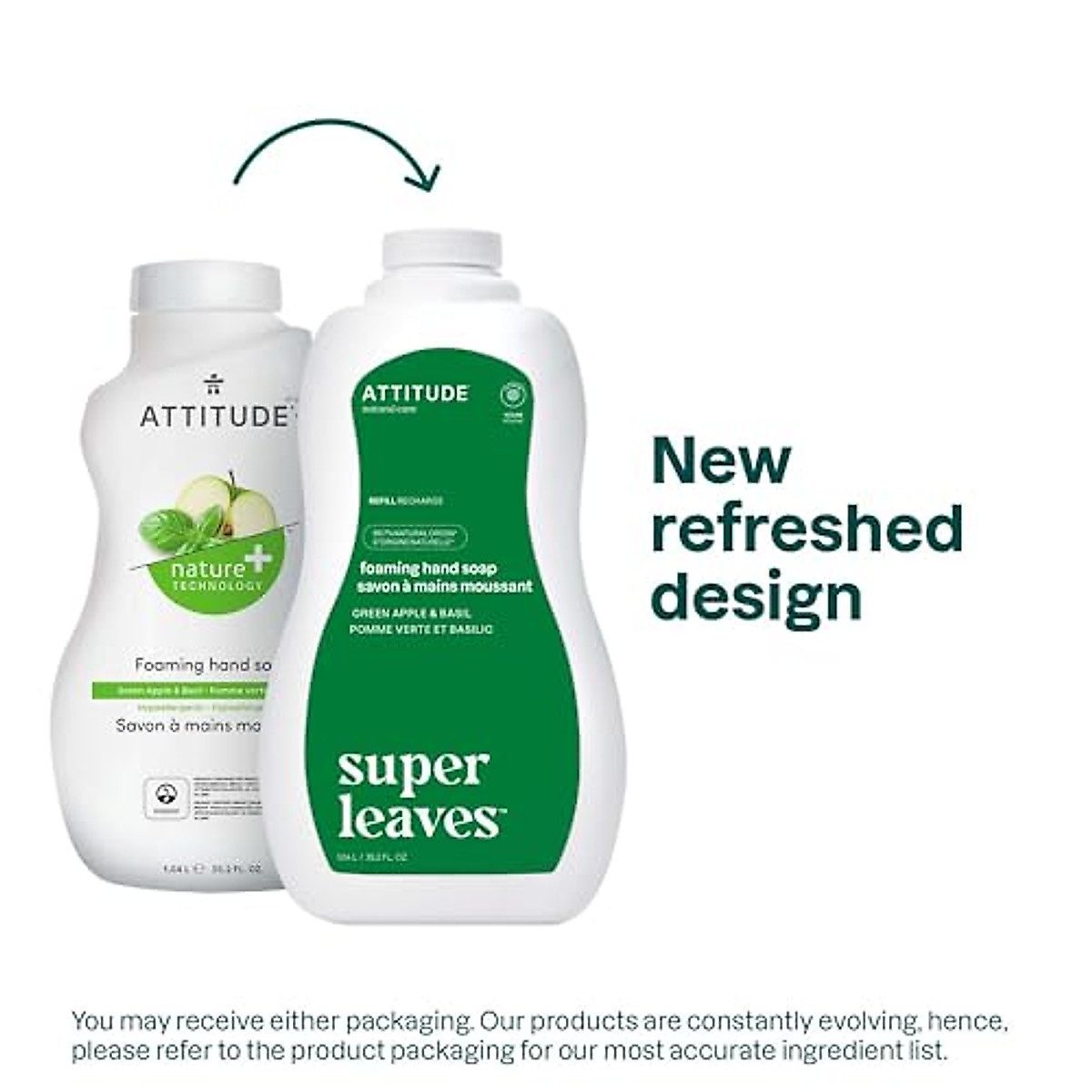 ATTITUDE Foaming Hand Soap, EWG Verified, Plant and Mineral-Based Ingredients, Vegan and Cruelty-free Personal Care Products, Green Apple & Basil, Bulk Refill, 35.2 Fl Oz