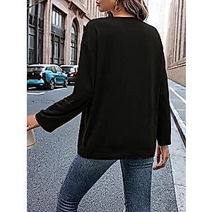 SweatyRocks Women's Crewneck Letter Graphic Loose Long Sleeve T-Shirts Spring Simple Casual Comfy Tee Tops Shirts Black XL