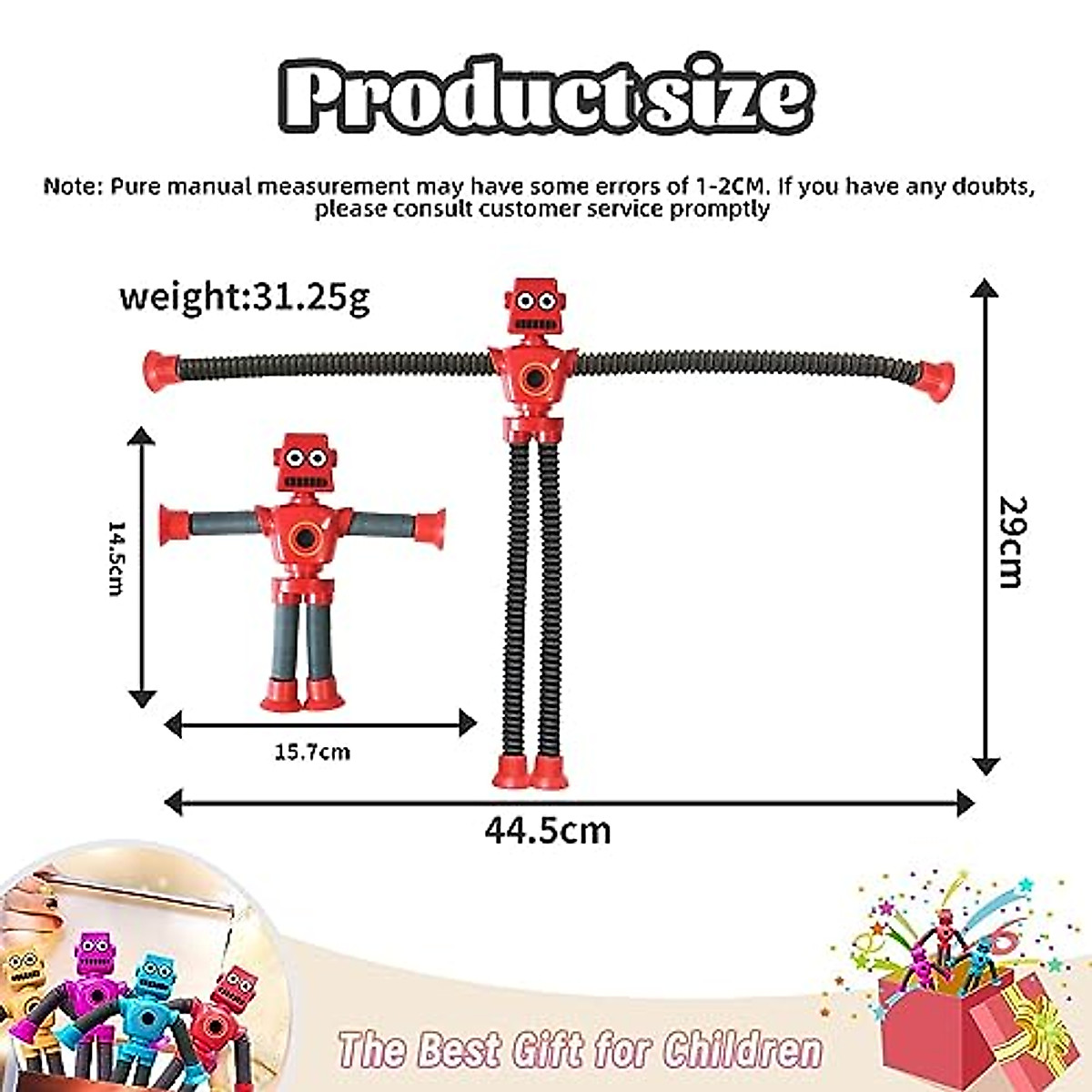 Bendable Robot Figures, Set of 4 Flexible Men, Telescopic Suction Cup Robot Toy, Telescopic Pop Tubes, Fidget Tubes Sensory Toys for Girls Boys