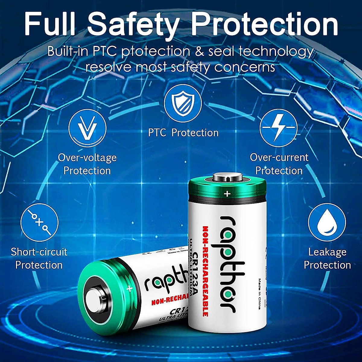 rapthor CR123A 3V Lithium Batteries 20 Pack 1650mAh High Power CR123 CR17345 for Flashlights Microphone Toy Smoke Detector Alarm System Non-Rechargeable CR123 Photo Battery (Not for Arlo)