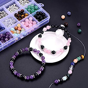 300Pcs Gemstone Round Loose Beads Wholesale Natural Stone Beads with Spacer Beads and Elastic String for Bracelets Jewelry Making