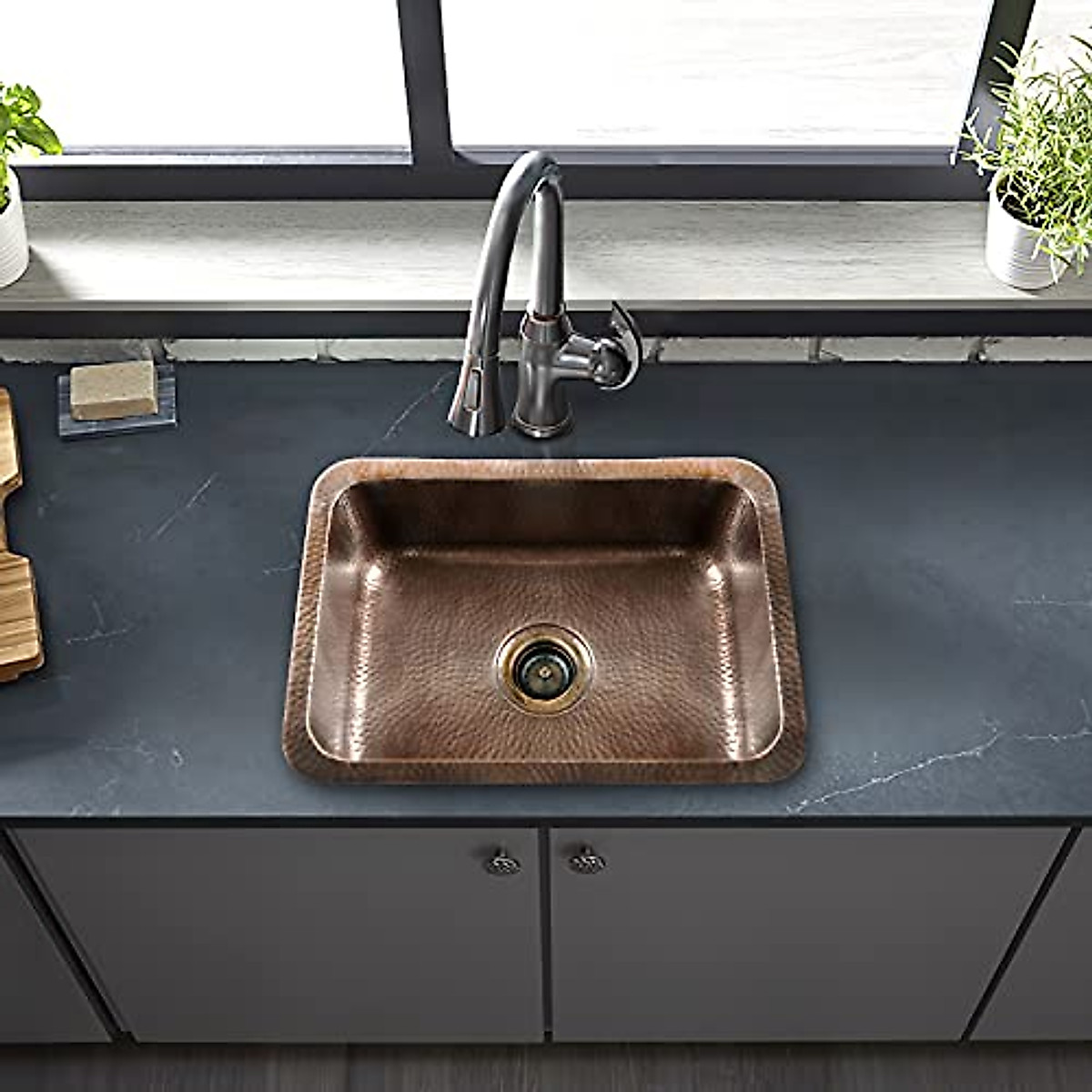 Monarch Abode 17098 Pure Copper Hand Hammered Milan Single Bowl Kitchen Sink (21 inches)