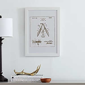 Amazon Brand – Stone & Beam Modern Gold Ink Reprint of Fishing Lure Patent, White Frame, 15" x 21"
