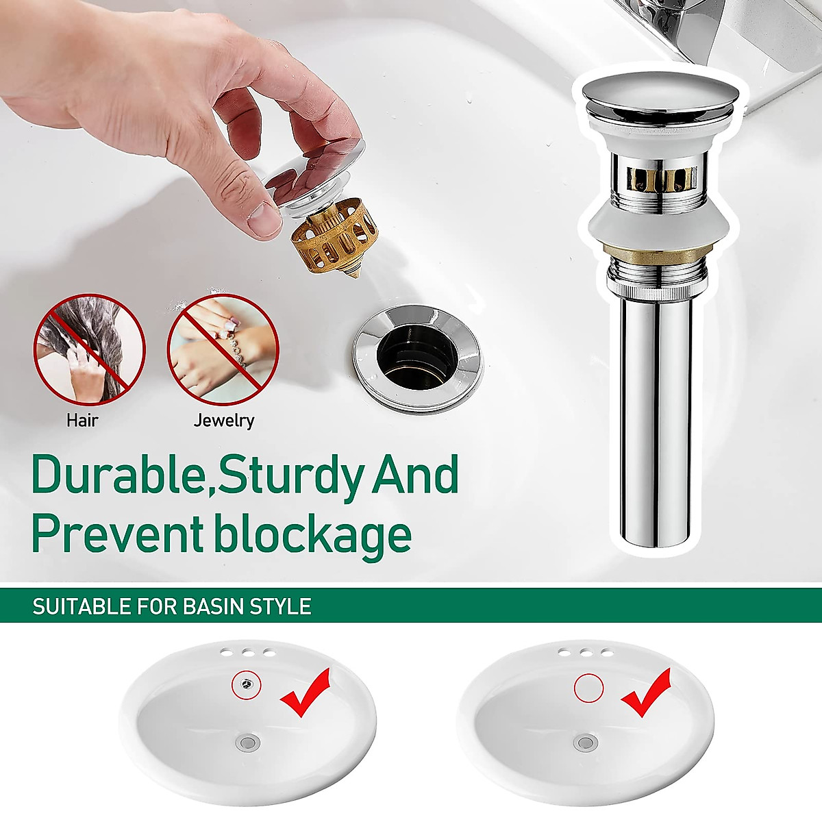 VOTON Chrome Bathroom Faucet Single Handle Bathroom Sink Faucet Lavatory Vanity Faucet with Pop Up Drain & Deck Plate 1 or 3 Hole Bathroom Faucet