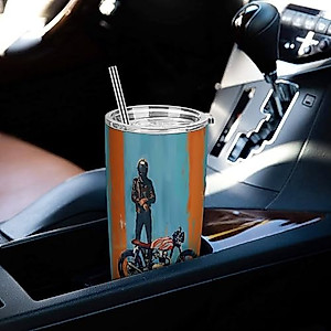 WNICELIN Vintage Motocross Dirt Bike Tumbler Insulated Stainless Steel Travel Tumbler Car Cup with Lid with Straw And Brush 590ml