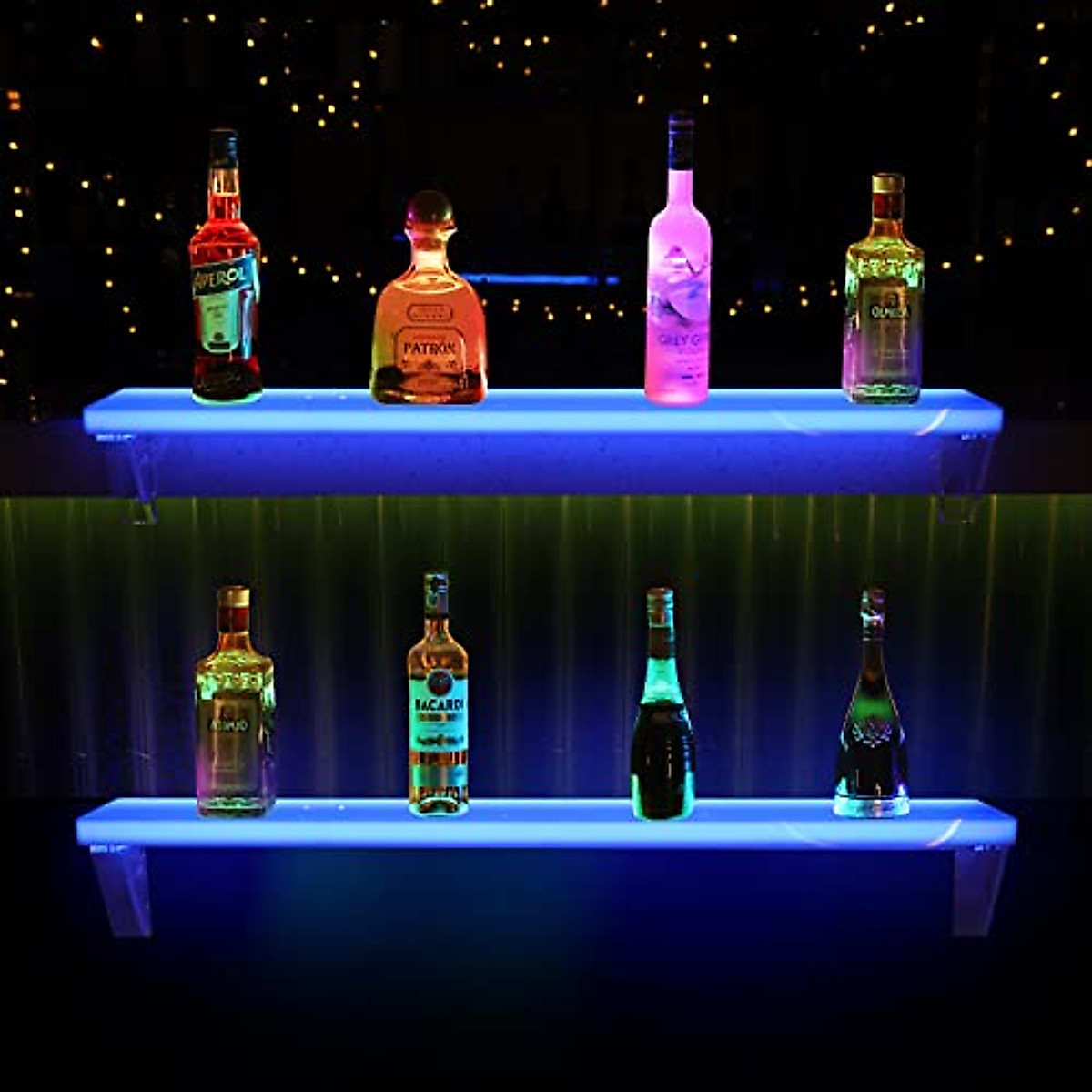 Cimcame Led Lighted Liquor Bottle Display Shelf Set of 2 with Remote&APP Control 32 Inch Floating Wall-Mounted Illuminated Marquee Lighting Shelves for Home Commercial Bar