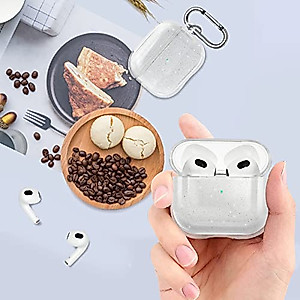 Fingic Compatible with AirPods 3 Case 2021, Full Body Protective Glitter Sparkle Shockproof Hard Cover with Keychain for AirPods 3rd Generation Charging Case - Clear/White