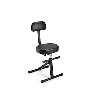 On-Stage DT8500 Guitar/Keyboard Throne (Seating for Keyboards, Pianos, Synths, Organs, and Guitars, Adjustable Height, Padded Backrest, Cushioned Seat, Built-in Footrest, Rubber Feet, Metal, Black)