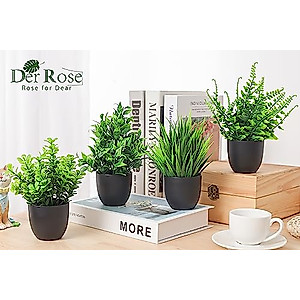 Der Rose Fake Plants 4 Packs Artificial Plants Small Faux Plants in Black Pot for Bathroom Home Office Table Decor Indoor