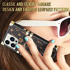 WOLLONY for iPhone 14 Pro Max Square Case, Luxury Elegant Phone Case with Kickstand Ring Stand for Women Girls Soft TPU Metal Edges Shockproof Protective Cover for iPhone 14 Pro Max 6.7" Brown
