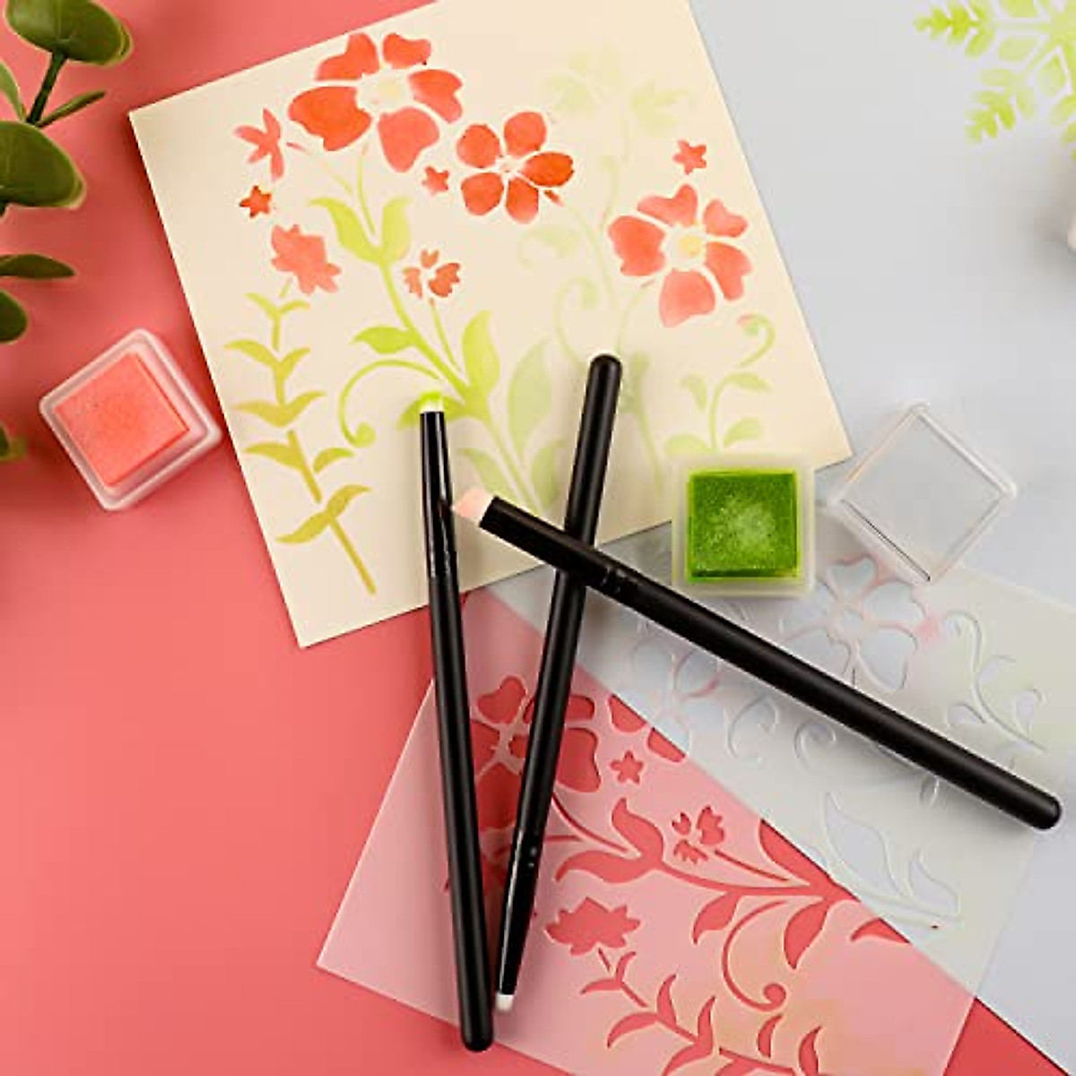 12Pcs Detailed Ink Blending Brushes for Card Making, Ink Blending Brushes Background Blender Paintbrush Art Blending Tool for Card Making Small Detailed Paint Brushes 2 KindsBrush Heads Angled/Flat