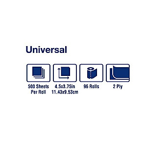 Tork Bath Tissue Roll Universal 2-ply For everyday use at home Biodegradable 4.375x3.75", 500 sheets/roll, 96 rolls/case