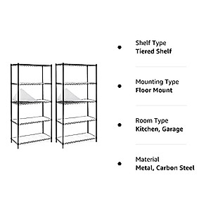 EFINE 2-Pack 5-Shelf Shelving Unit, Adjustable, Heavy Duty Carbon Steel Wire Shelves, 150lbs Loading Capacity Per Shelf, Units and Storage for Kitchen Garage (30W x 14D 60H) Black, S200-5X2
