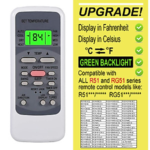 Replacement Air Conditioner Remote Control for Goodman Tgm Midea miller R51I4/BGE R51I4/BGCE UL-R51M/E R51I11/BGE R51L4/BGE R51/CBGE R51/CE R51M/E R51M/CE (B)