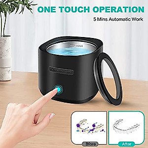 Ultrasonic Retainer Cleaner Denture Cleaning: 42kHz Portable Sonic Dental Clean Pod for Mouth Guard Denture Aligner Invisalign (Black)