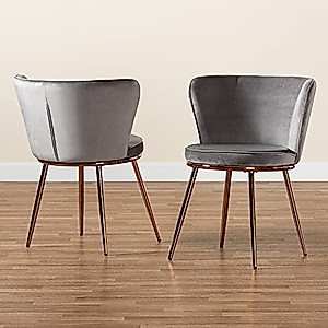 Baxton Studio Farah Modern Luxe and Glam Grey Velvet Fabric Upholstered and Rose Gold Finished Metal 2-Piece Dining Chair Set