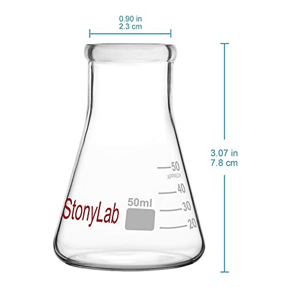 stonylab 1-Pack Glass 50 ml Heavy Wall Narrow Mouth Erlenmeyer Flasks with Heavy Duty Rim - (50ml Fits with StonyLab 4# Rubber Stopper)