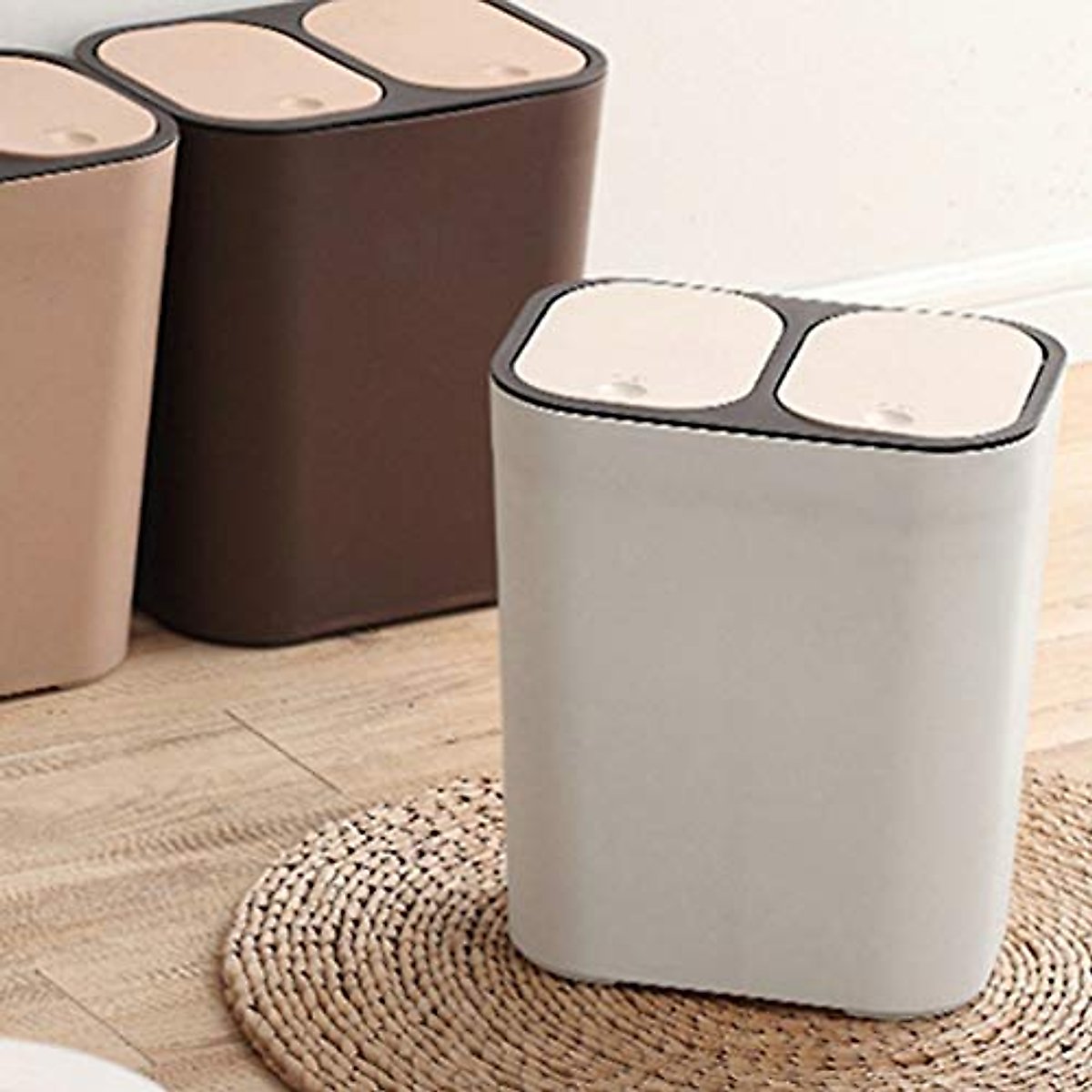 Cabilock Dual Compartment Trash Can with Lid Removable Recycle Bin Classified Garbage Container Waste Can Dustbin Rubbish Box for Kitchen Home Office Business Random Color