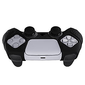 PlayVital Guardian Edition Ergonomic Soft Controller Silicone Case Grips for ps5 Compatible with Charging Station Rubber Protector Skins with Thumbstick Caps for ps5 Controller - Black